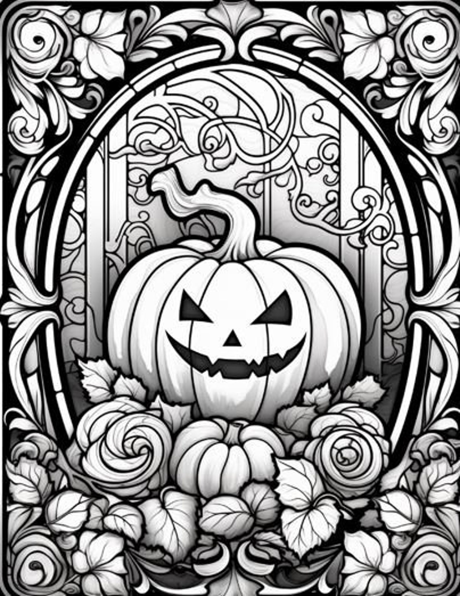 5 Printable Stained Glass Halloween Pumpkin Adult Coloring Pages - Etsy
