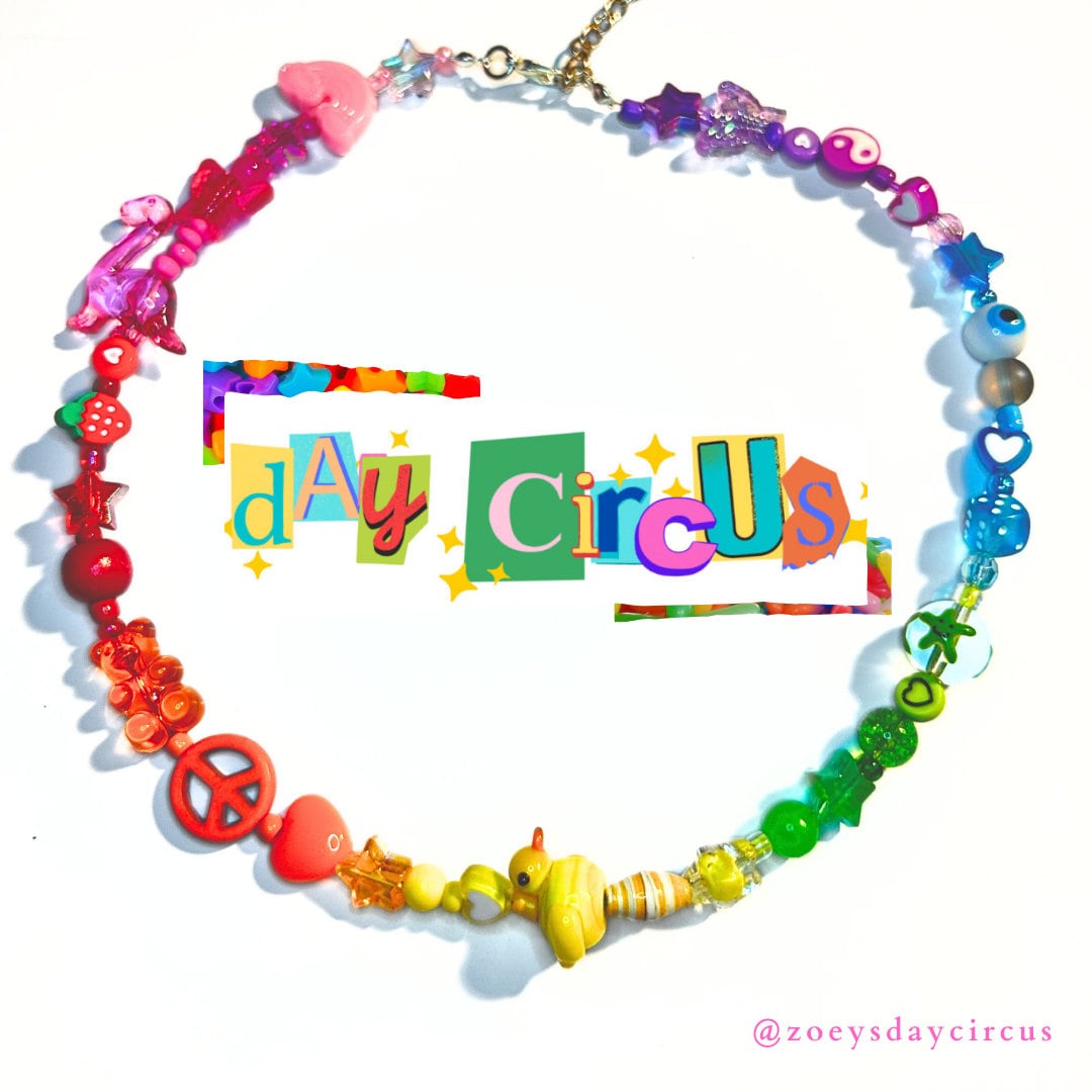 Rainbow Clutter Necklace, Chunky Y2k Rainbow Spectrum Decora Kei Choker ...