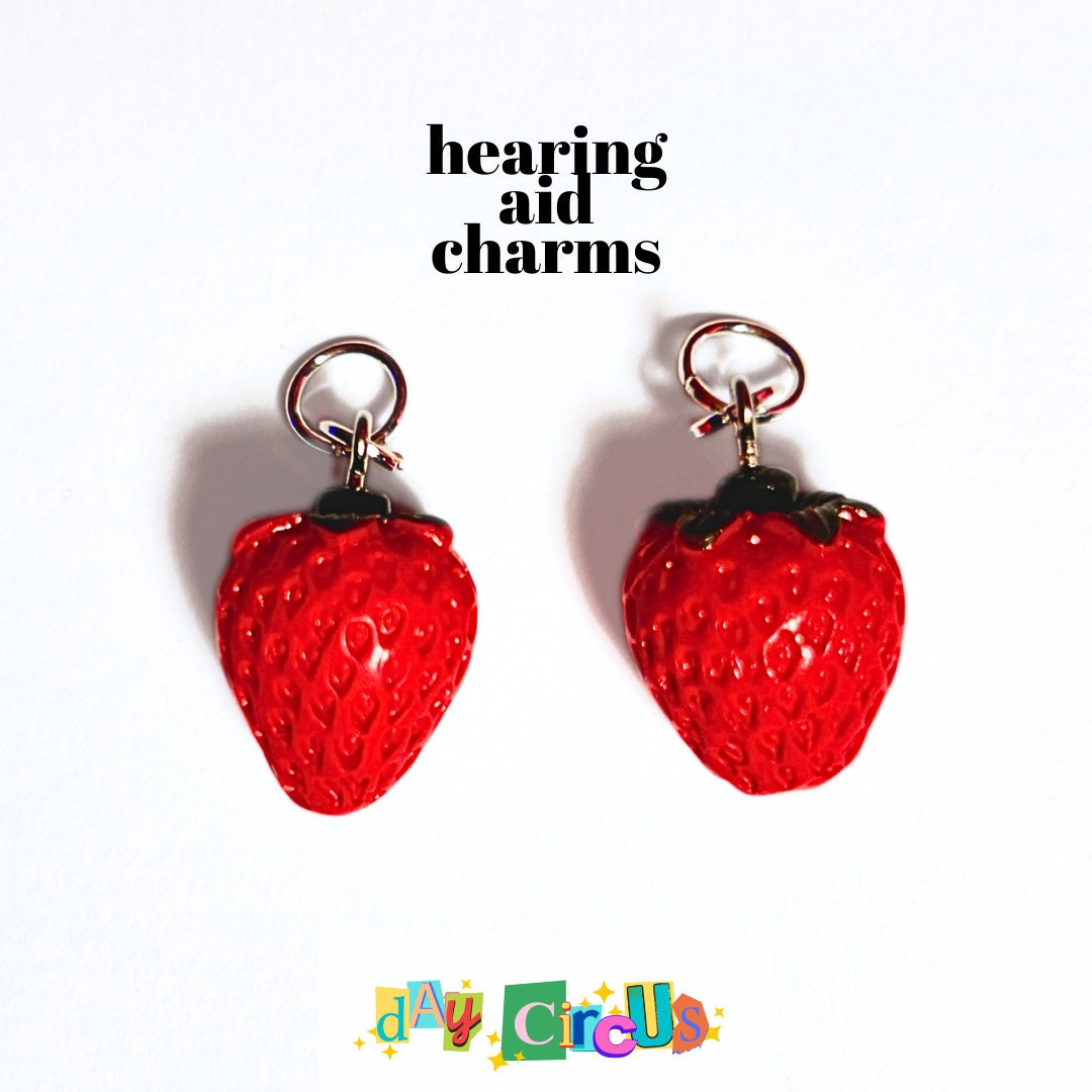Strawberry Resin Hearing Aid Charms Pair, Hearing Aid Earrings, Jewelry ...
