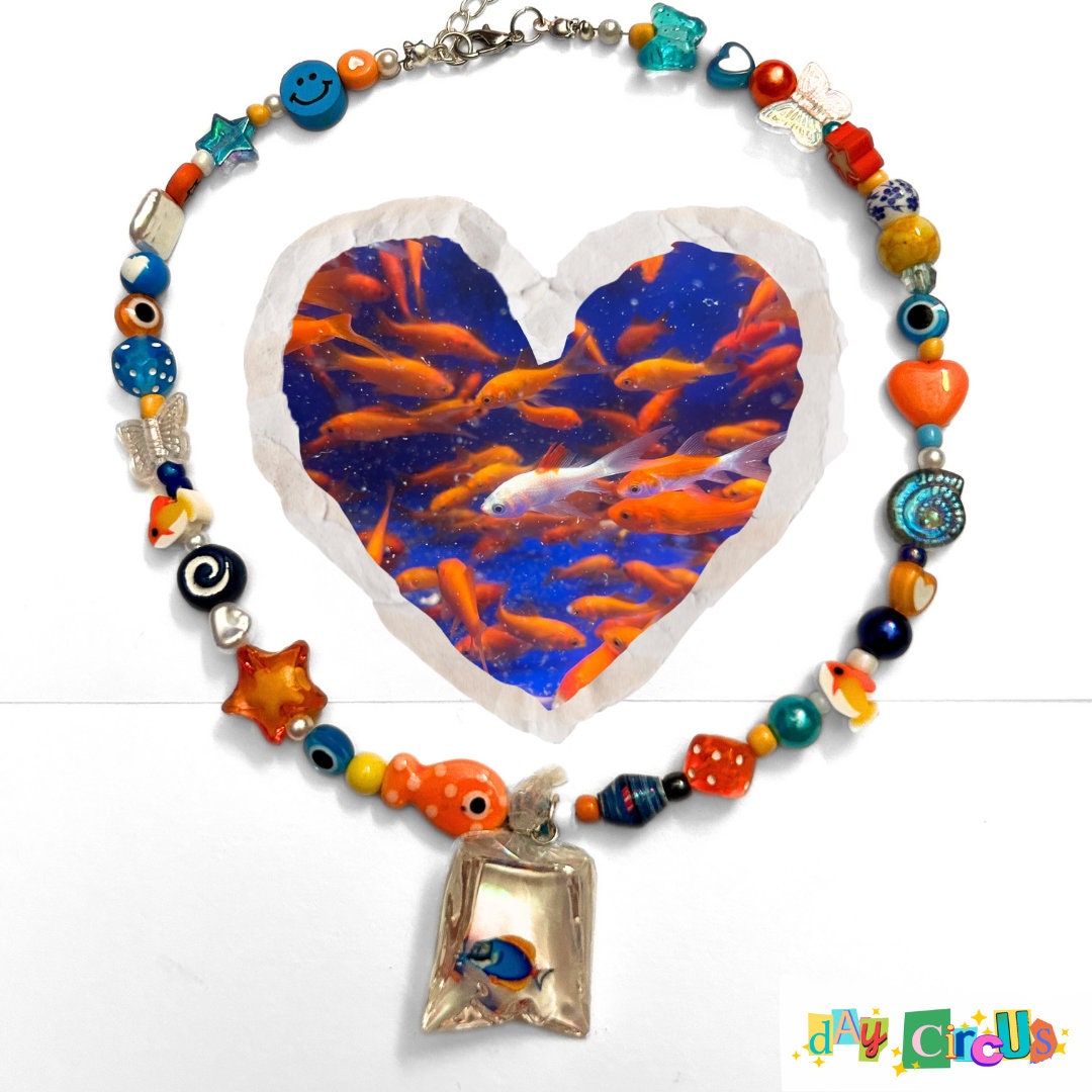 Fish in a Bag Contrast Clutter Necklace - Etsy