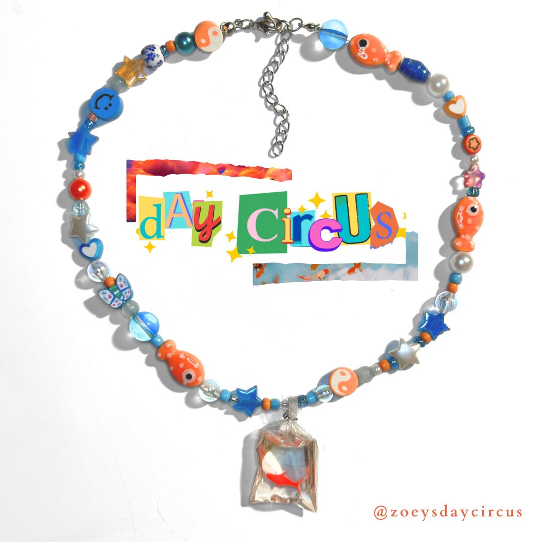 Fish in a Bag Aquarium Necklace, Blue and Orange Fishgirl Aesthetic ...