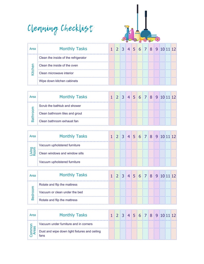 Weekly and Monthly Household Cleaning Checklist - Etsy