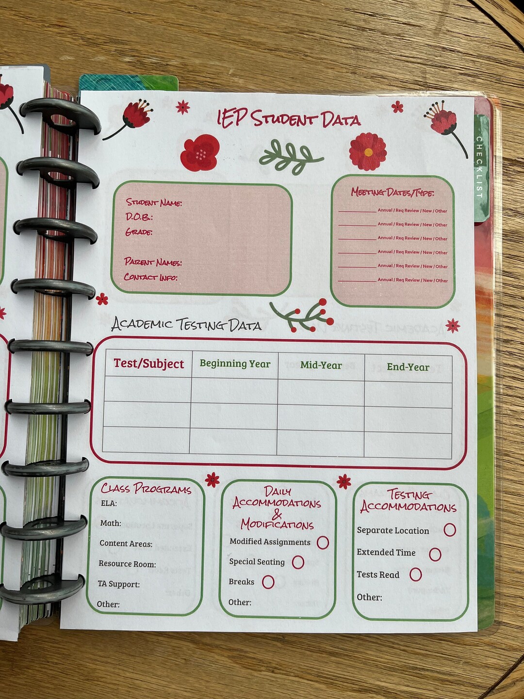 Planner Page IEP Student Data Classic Happy Planner Disc - Etsy