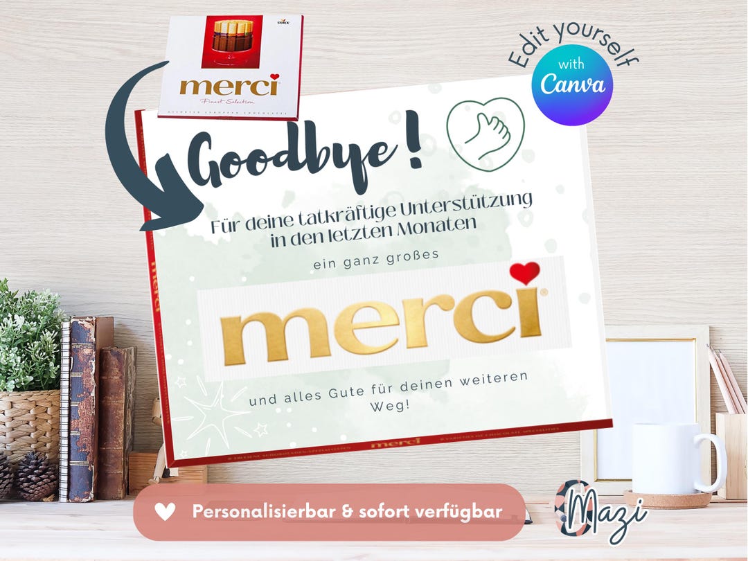 Abschied Praktikant*in Praktikum "Danke" I Druckvorlage Einschieber Geschenkkarte für Merci 250g ...