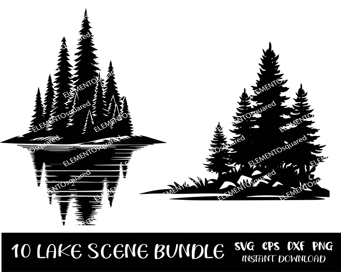 Lake Scene Bundle SVG, Png, Eps, Dxf, Adventure Svg Trees Silhouette ...