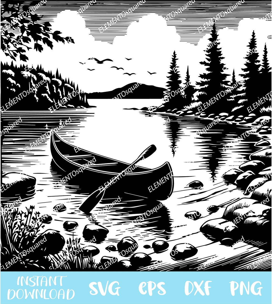LAKE Scene SVG, Lake Scene Eps, Lake Scene Png, Lake Scene Dxf, CANOE ...