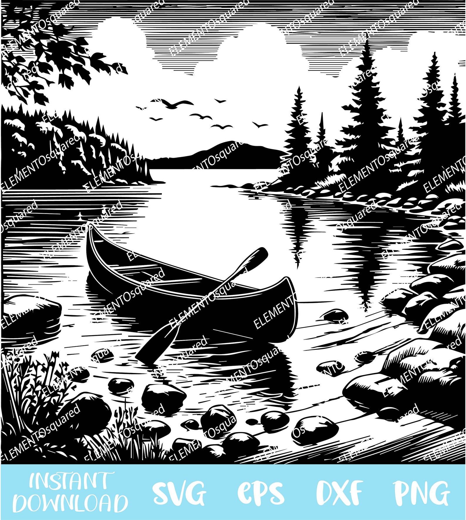 LAKE Scene SVG, Lake Scene Eps, Lake Scene Png, Lake Scene Dxf, CANOE ...