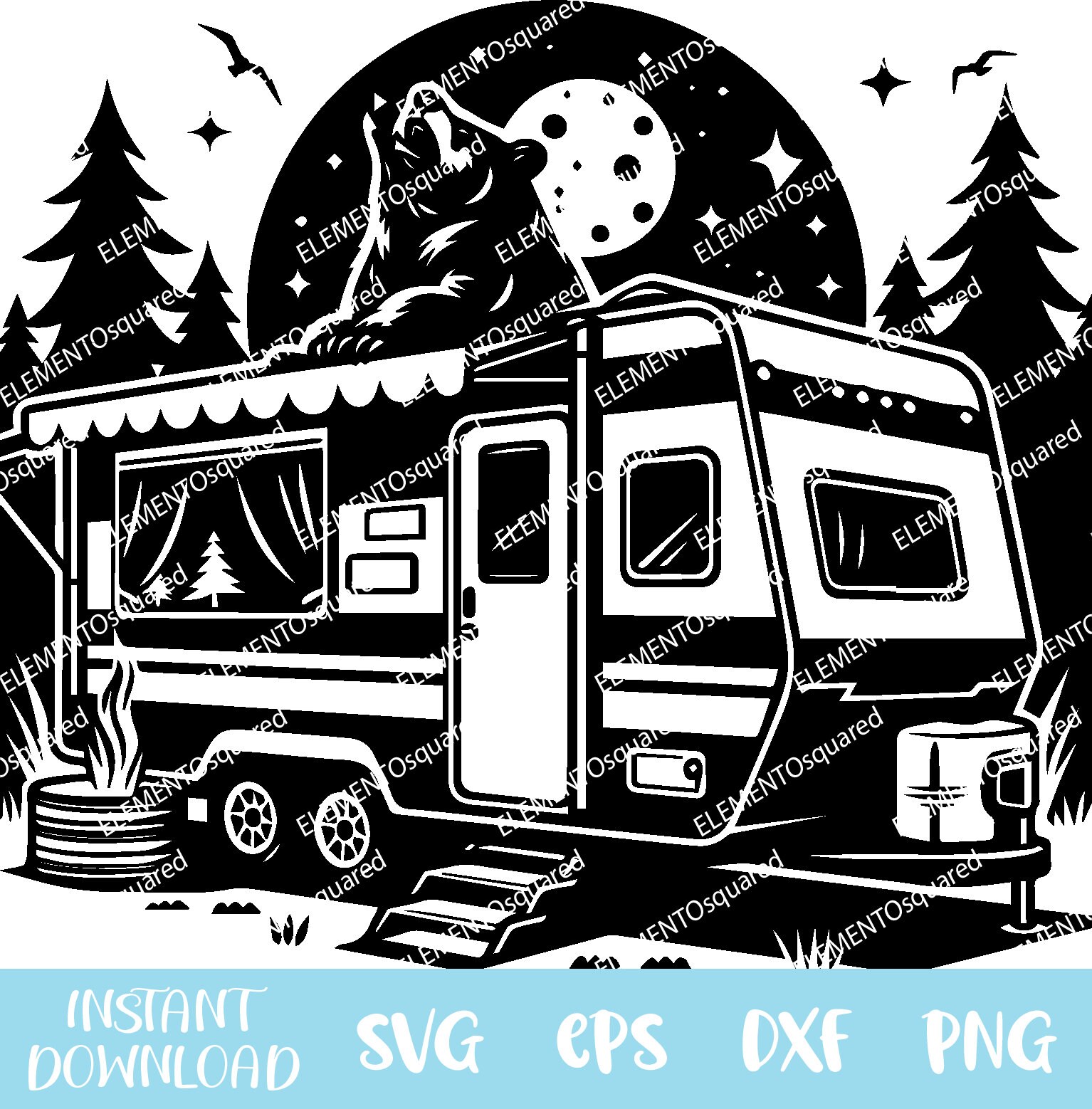 Bear Camper Svg, Bear RV Png, Lake Scene Dxf, Camper RV Bear EPS, Canoe ...