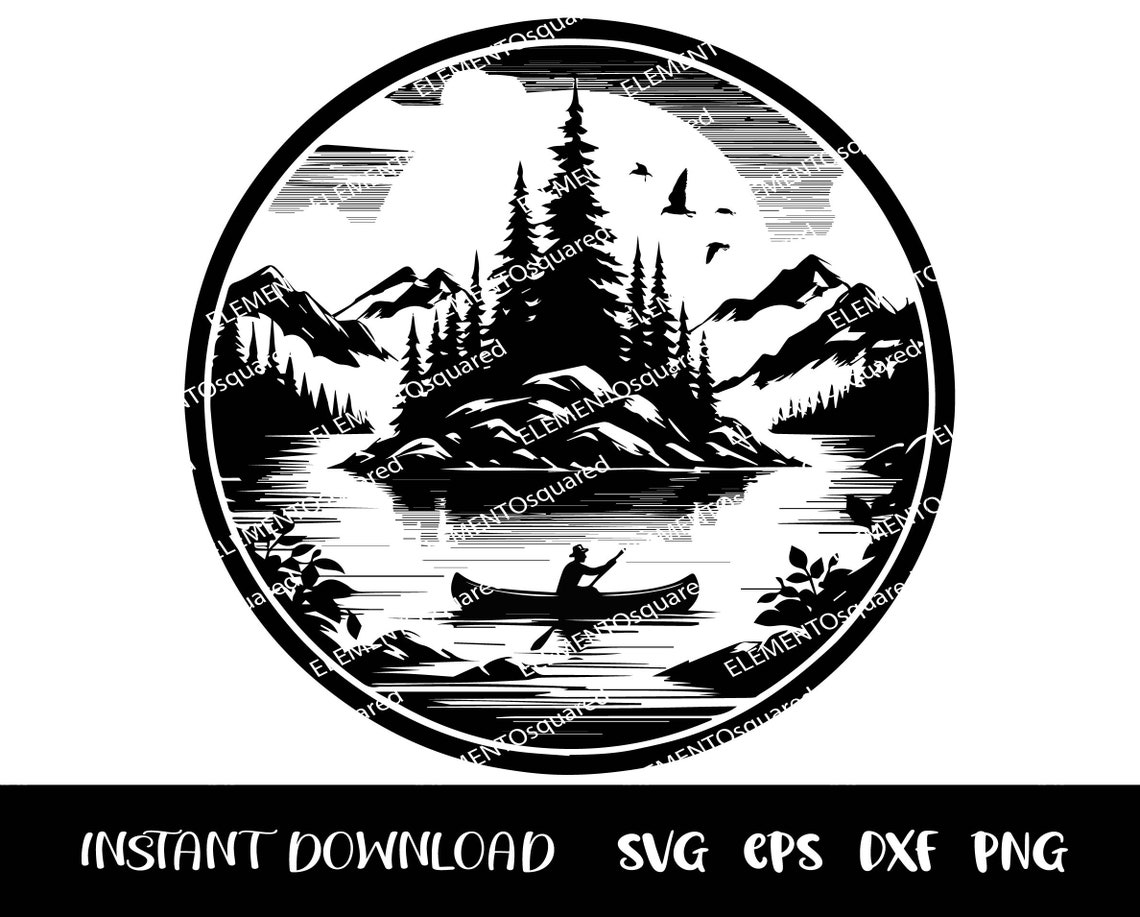 LAKE Scene SVG, Lake Scene Eps, Lake Scene Png, Lake Scene Dxf, CANOE ...