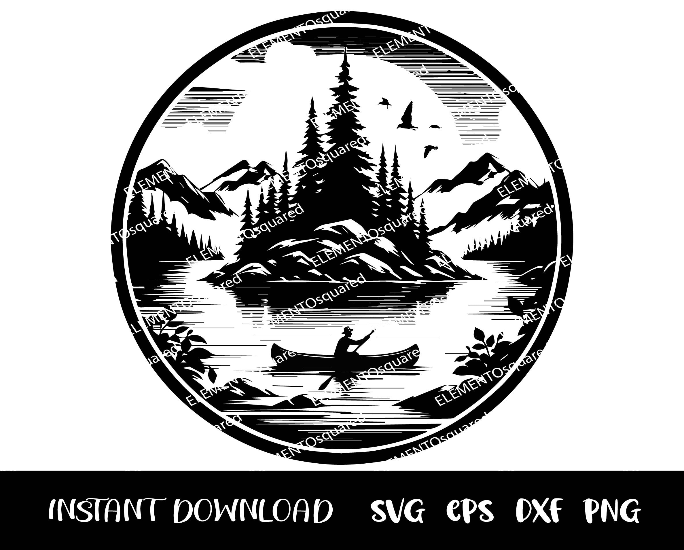 LAKE Scene SVG, Lake Scene Eps, Lake Scene Png, Lake Scene Dxf, CANOE ...