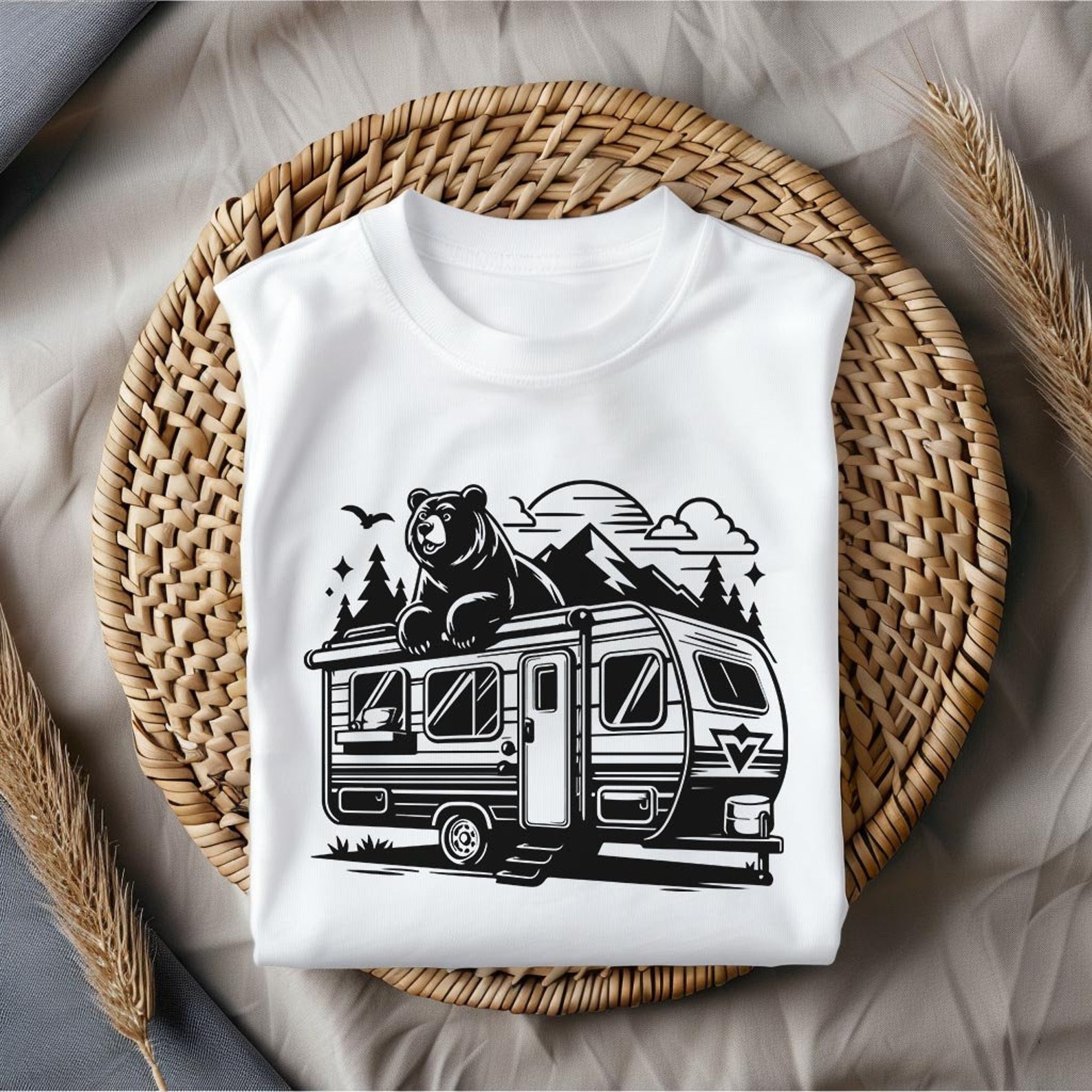 Bear Camper Svg, Bear RV Png, Lake Scene Dxf, Camper RV Bear EPS, Canoe ...