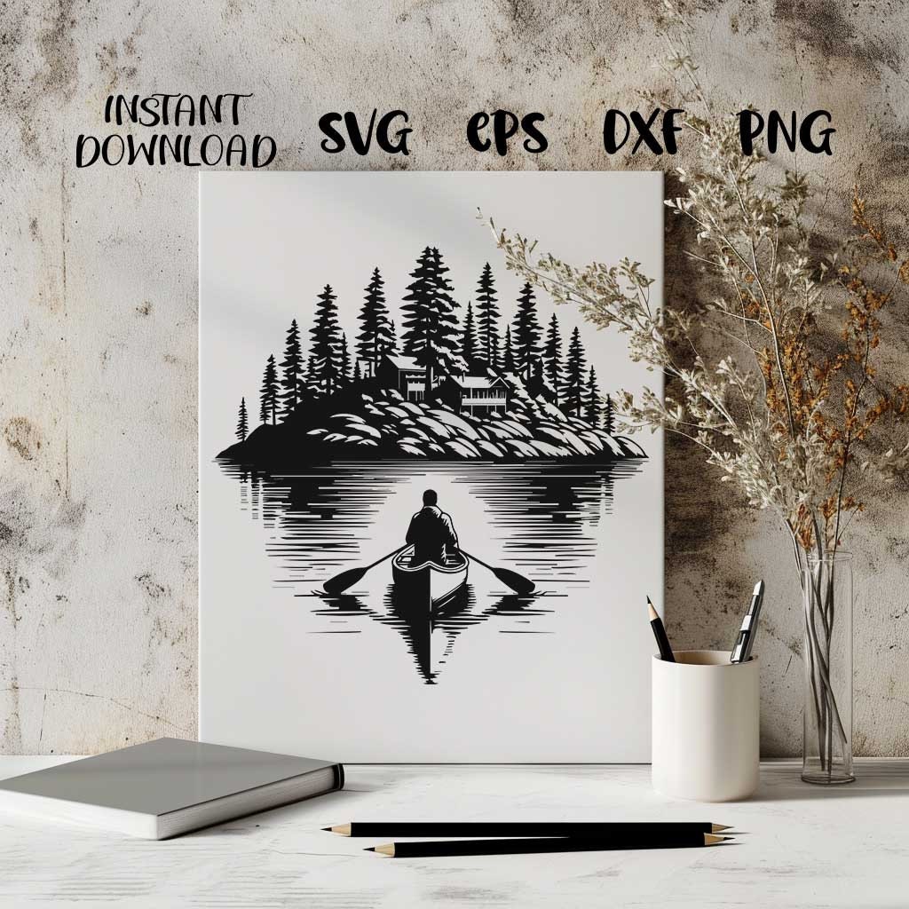 LAKE Scene SVG, Lake Scene Eps, Lake Scene Png, Lake Scene Dxf, CANOE ...