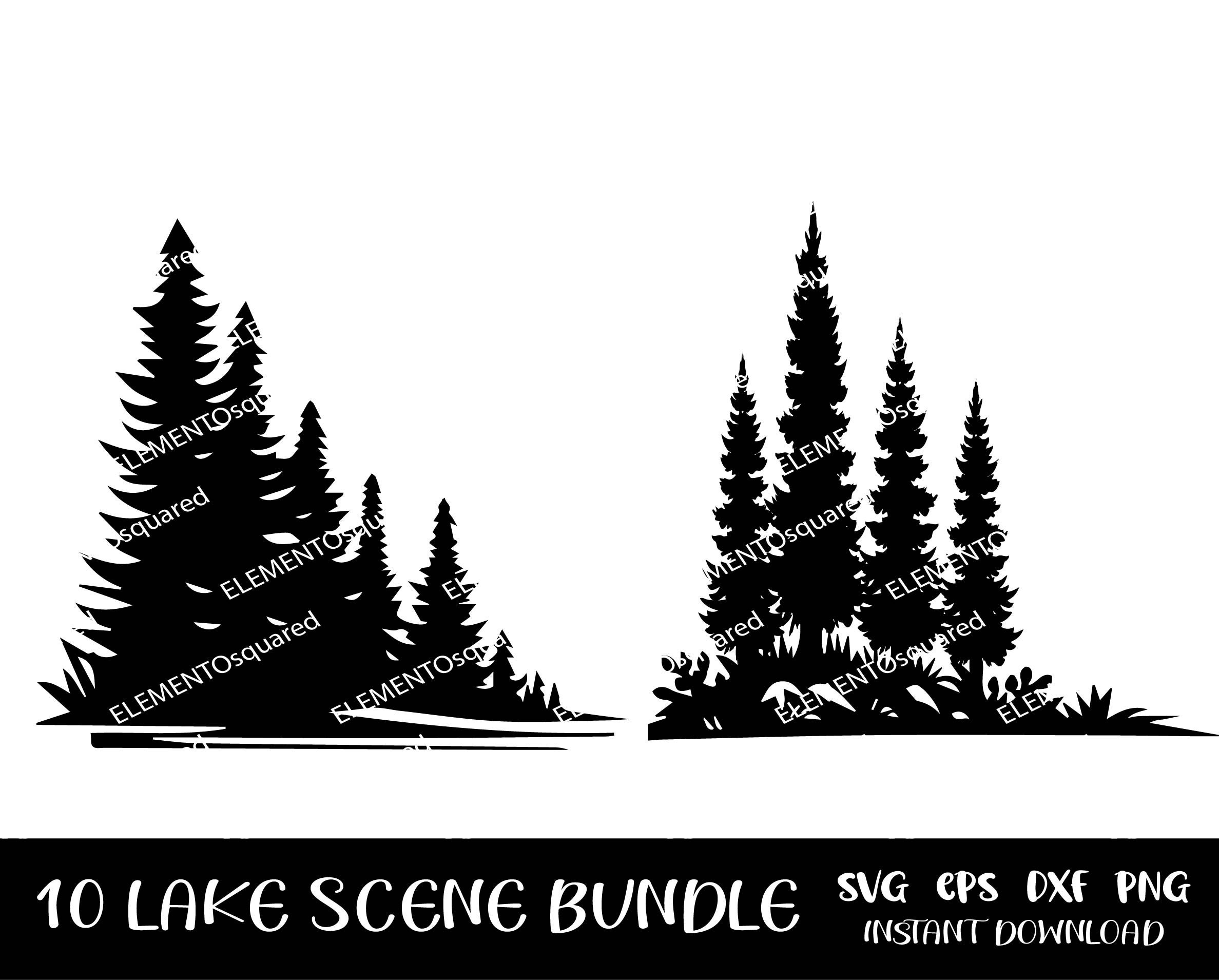 Lake Scene Bundle SVG, Png, Eps, Dxf, Adventure Svg Trees Silhouette ...