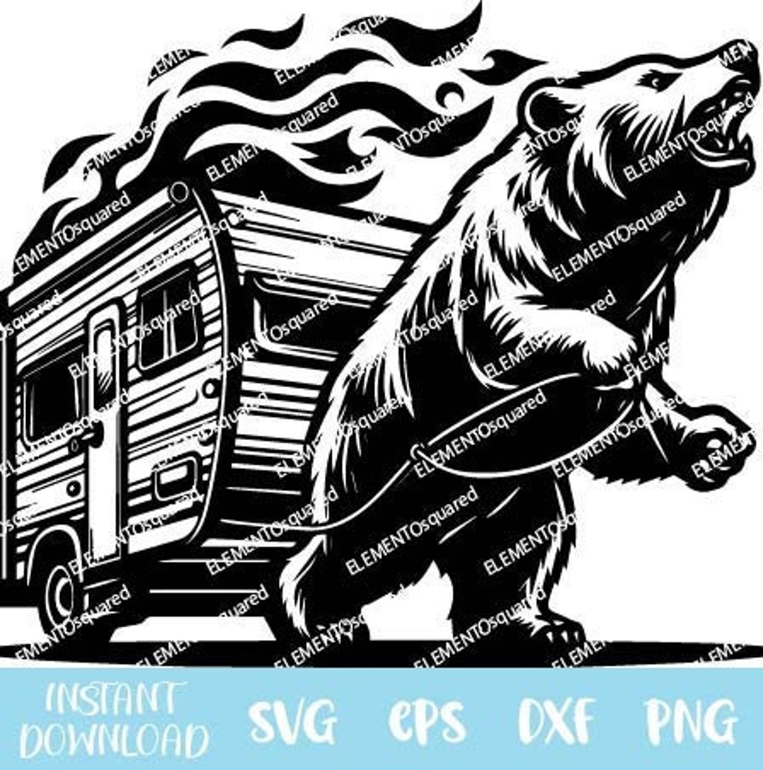Bear Camper Svg, Bear RV Png, Lake Scene Dxf, Camper RV Bear EPS, Canoe ...