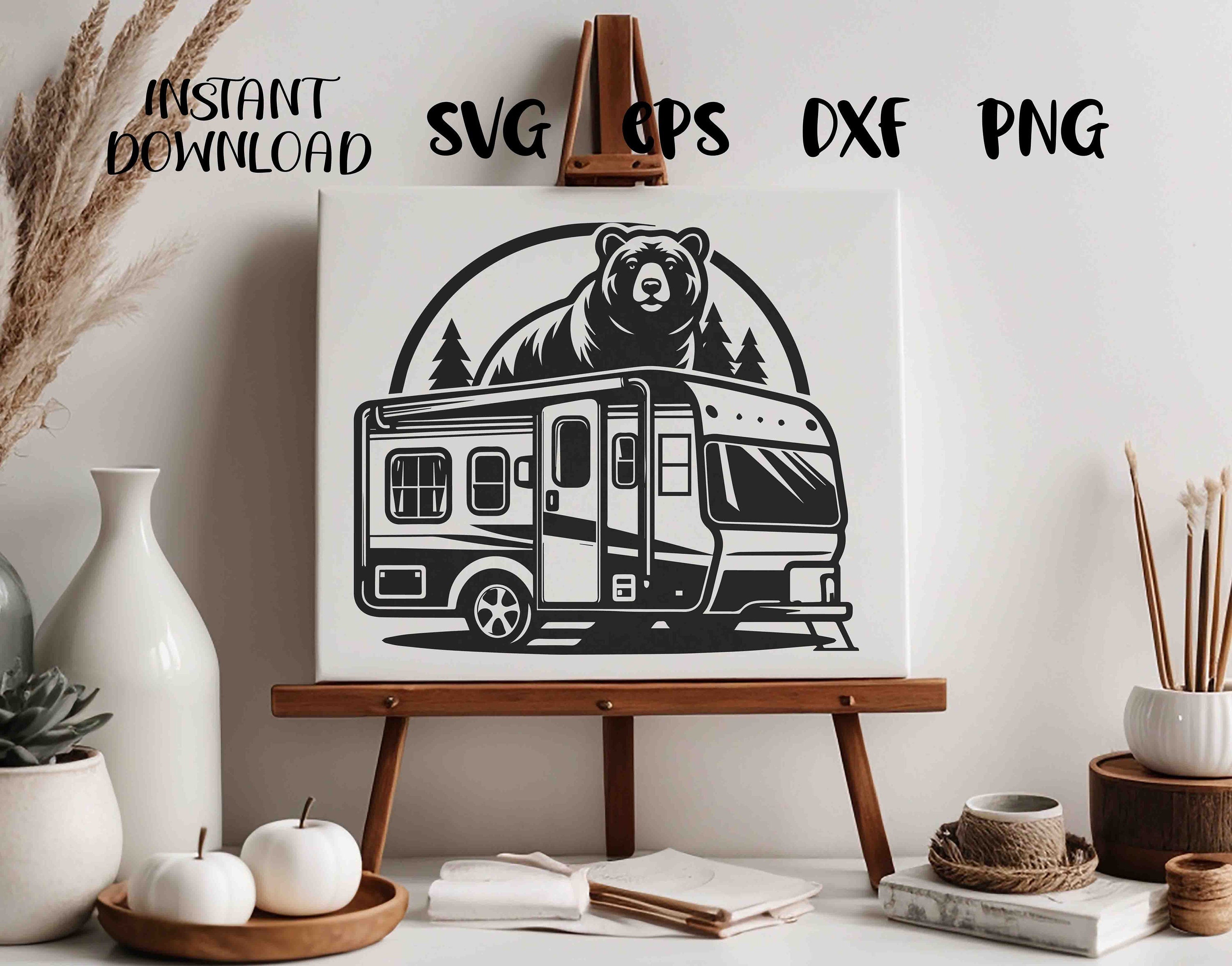 Bear Camper Svg, Bear RV Png, Lake Scene Dxf, Camper RV Bear EPS, Canoe ...