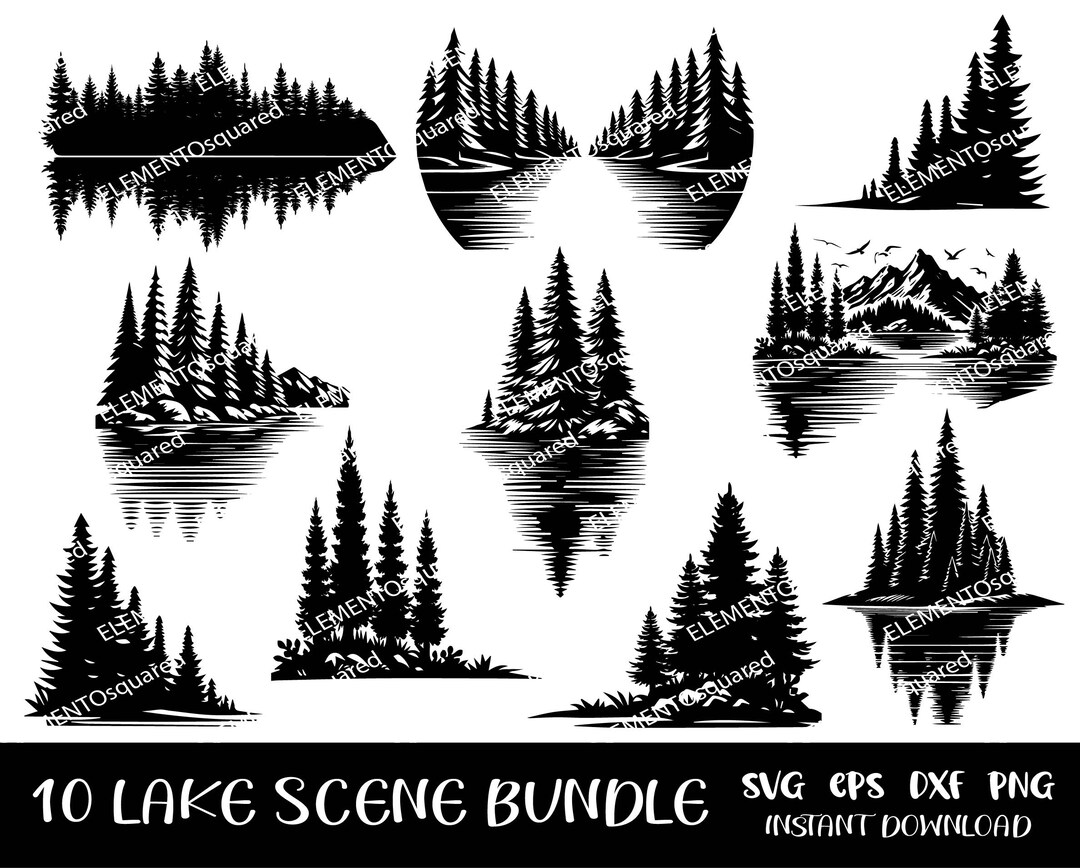 Lake Scene Bundle SVG, Png, Eps, Dxf, Adventure Svg Trees Silhouette ...