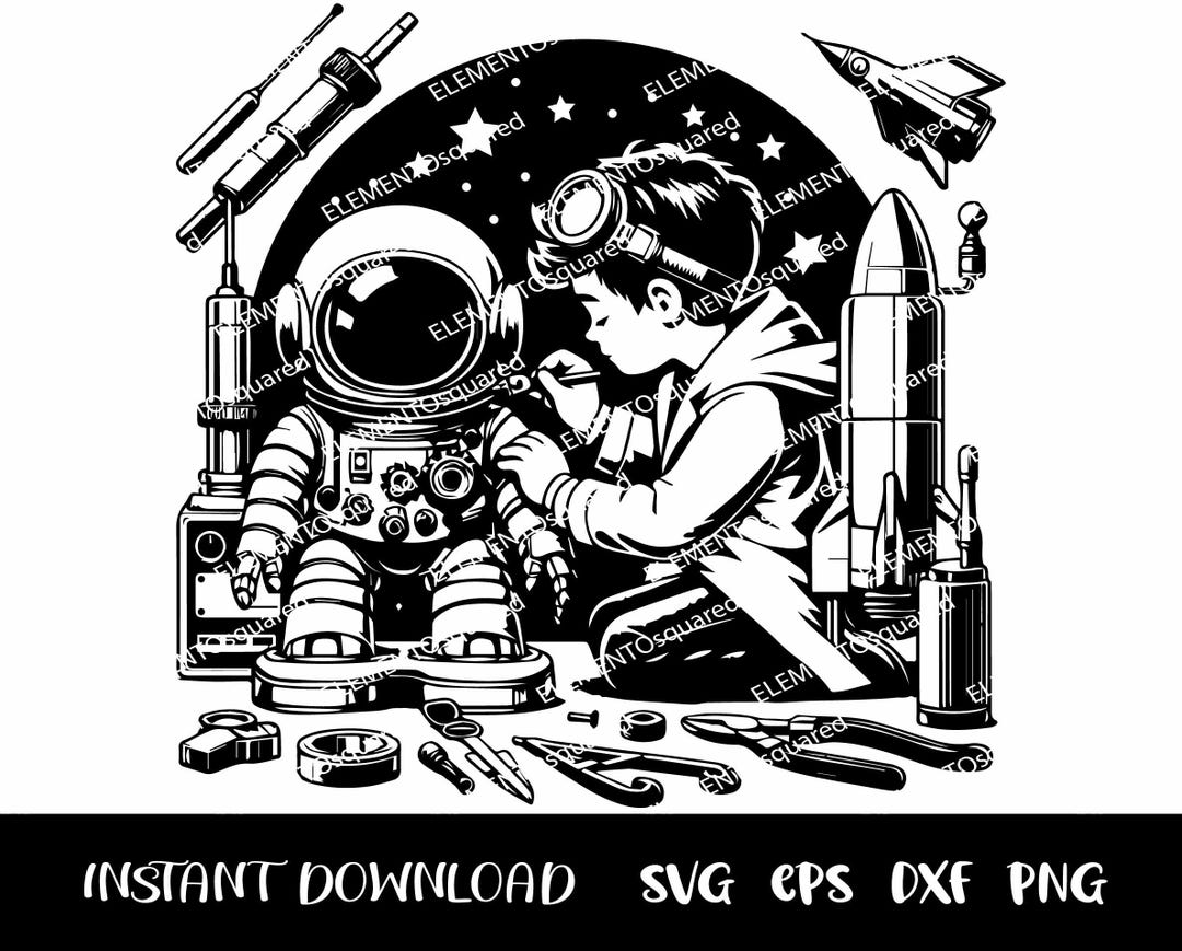 Kid SCIENTIST Building a Robot Svg Scientist Silhouettes, ROBOT Clipart ...