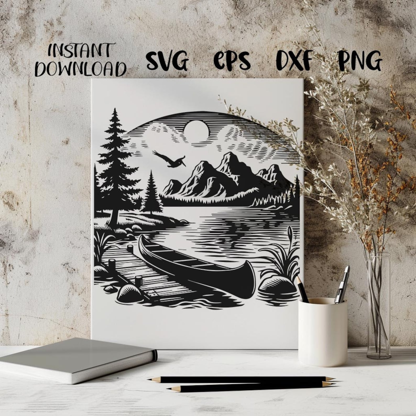 LAKE Scene SVG, Lake Scene Eps, Lake Scene Png, Lake Scene Dxf, CANOE ...