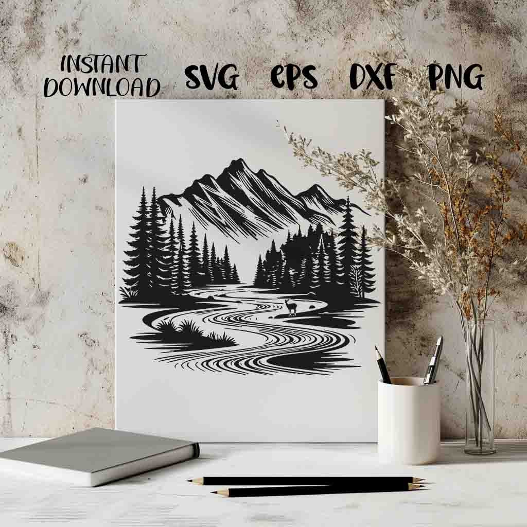 LAKE Scene SVG, Lake Scene Eps, Lake Scene Png, Lake Scene Dxf, CANOE ...
