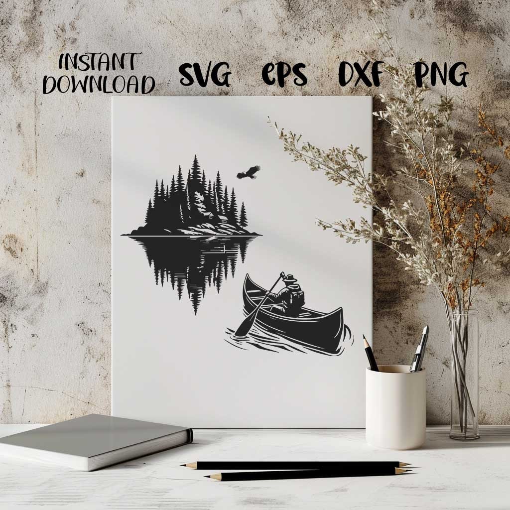 LAKE Scene SVG, Lake Scene Eps, Lake Scene Png, Lake Scene Dxf, CANOE ...