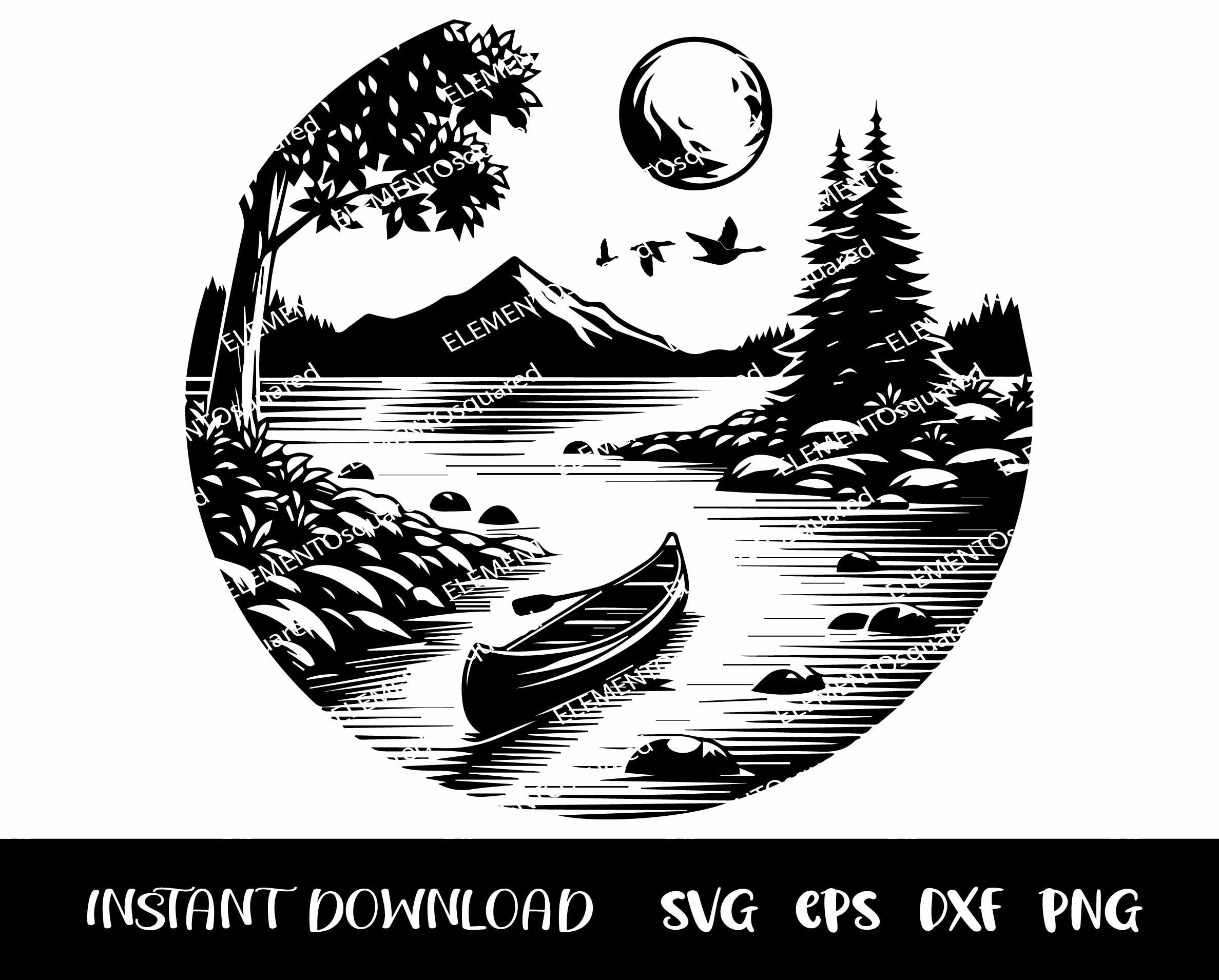 LAKE Scene SVG, Lake Scene Eps, Lake Scene Png, Lake Scene Dxf, CANOE ...