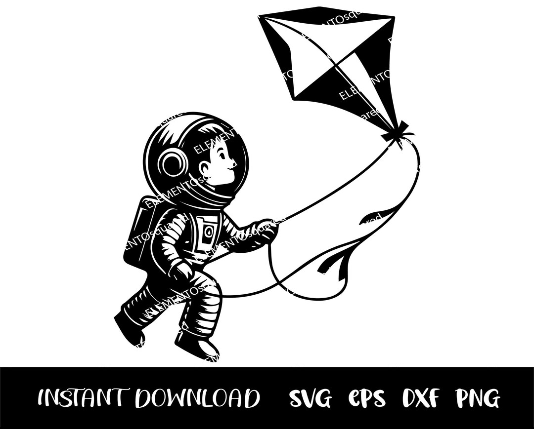 A Small Boy ASTRONAUT Flying a Kite Svg Astronaut Silhouettes, SPACE ...