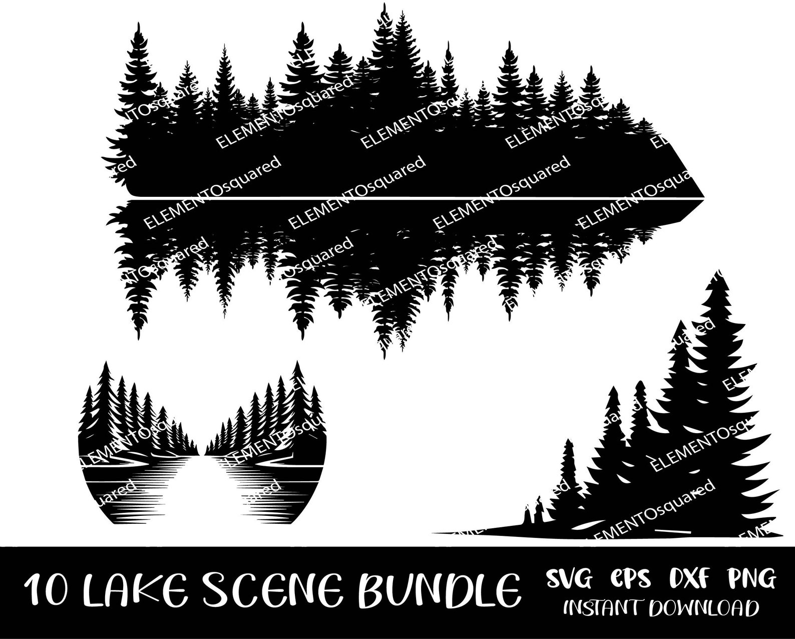 Lake Scene Bundle SVG, Png, Eps, Dxf, Adventure Svg Trees Silhouette ...