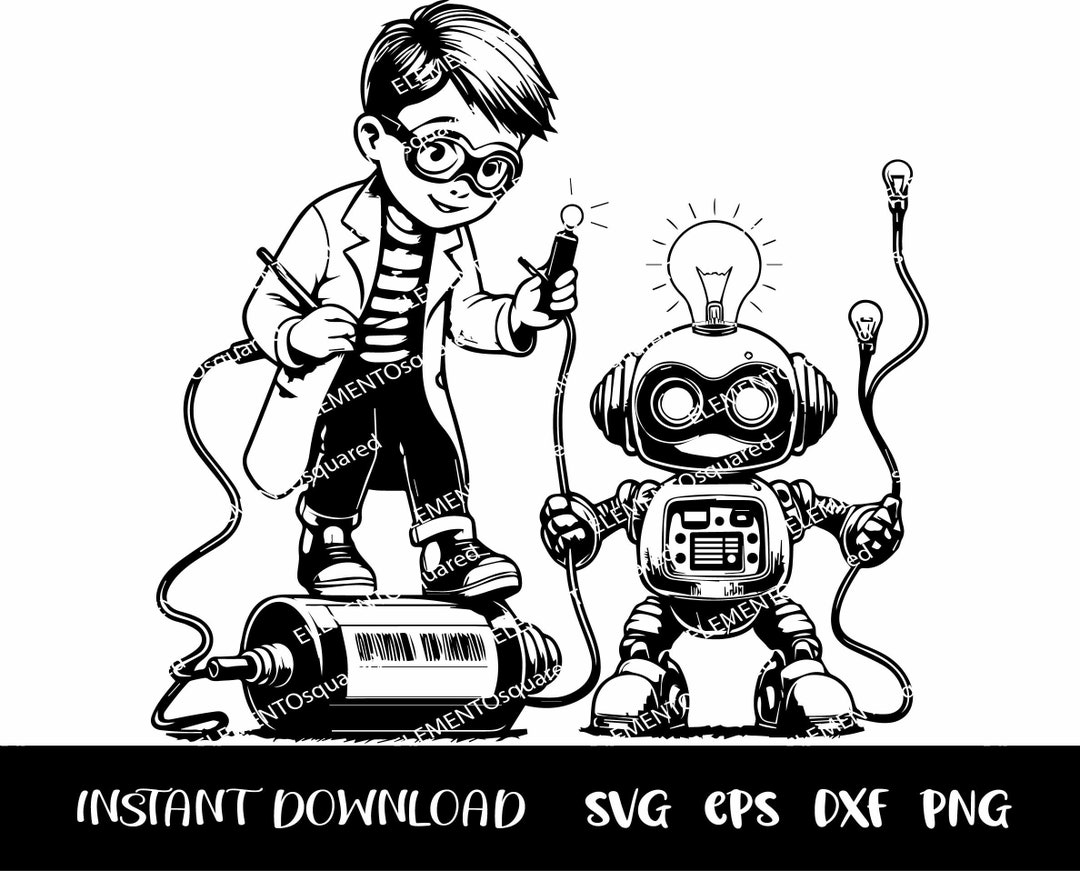 Kid SCIENTIST With Robot Svg, Scientist Silhouettes, ROBOT Clipart, Boy ...