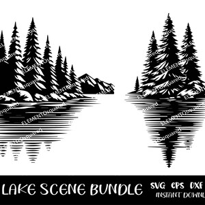 Lake Scene Bundle SVG, Png, Eps, Dxf, Adventure Svg Trees Silhouette ...