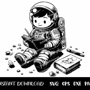 Kid ASTRONAUT Reading a BOOK Svg Astronaut Silhouettes, SPACE Clipart ...