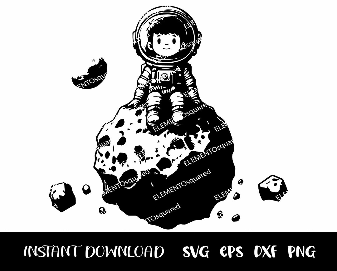 Kid ASTRONAUT on a METEORITE Svg Astronaut Silhouettes, SPACE Clipart ...
