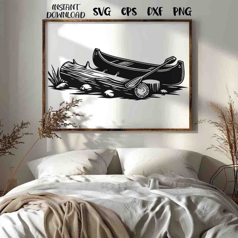 CANOE With Log Clipart SVG, Eps, Png, Dxf, Canoeing Silhouette, Canoe ...