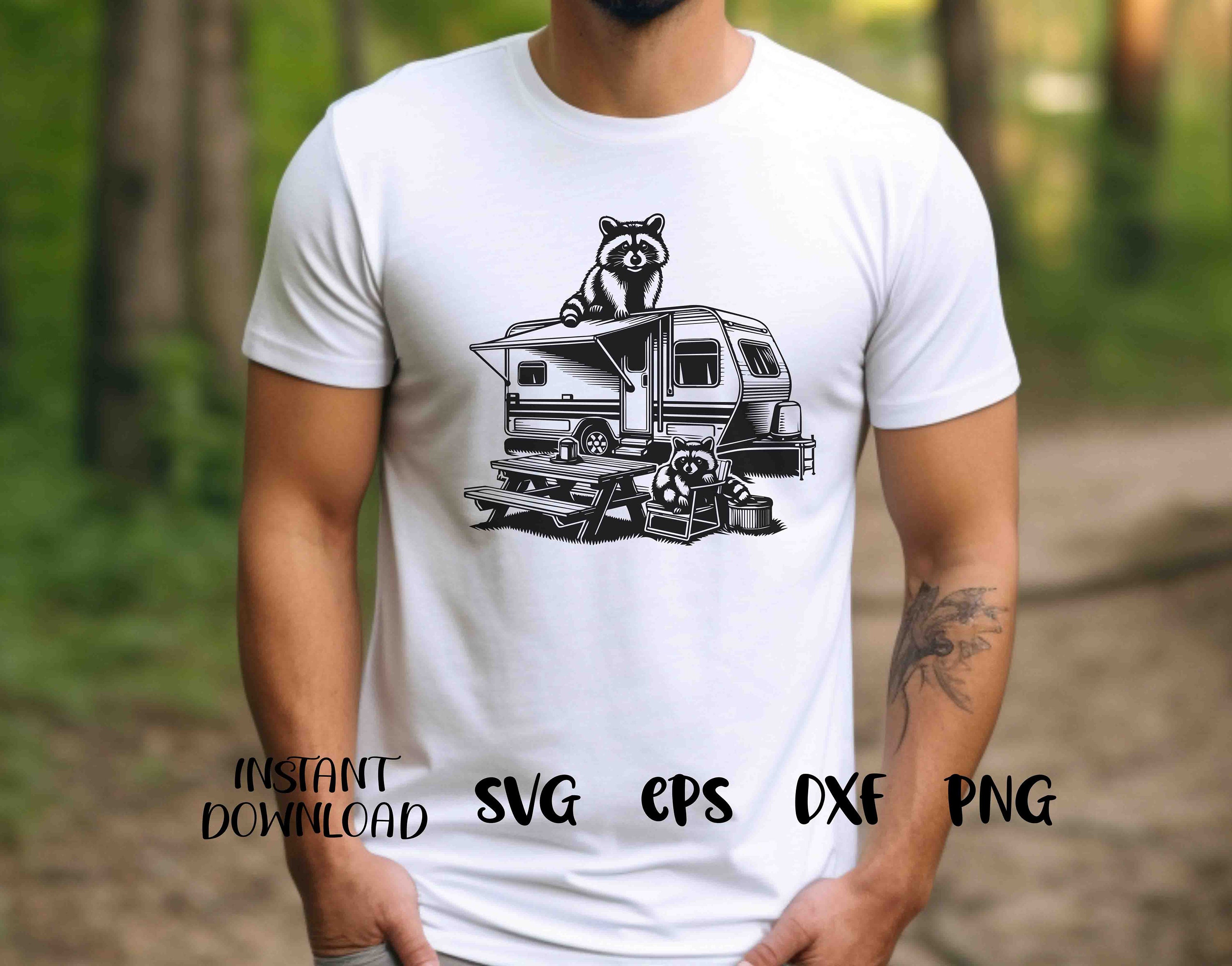 Racoon on CAMPER Svg, Eps, Dxf, Png, Woodland Animals SVG, Raccoon T ...