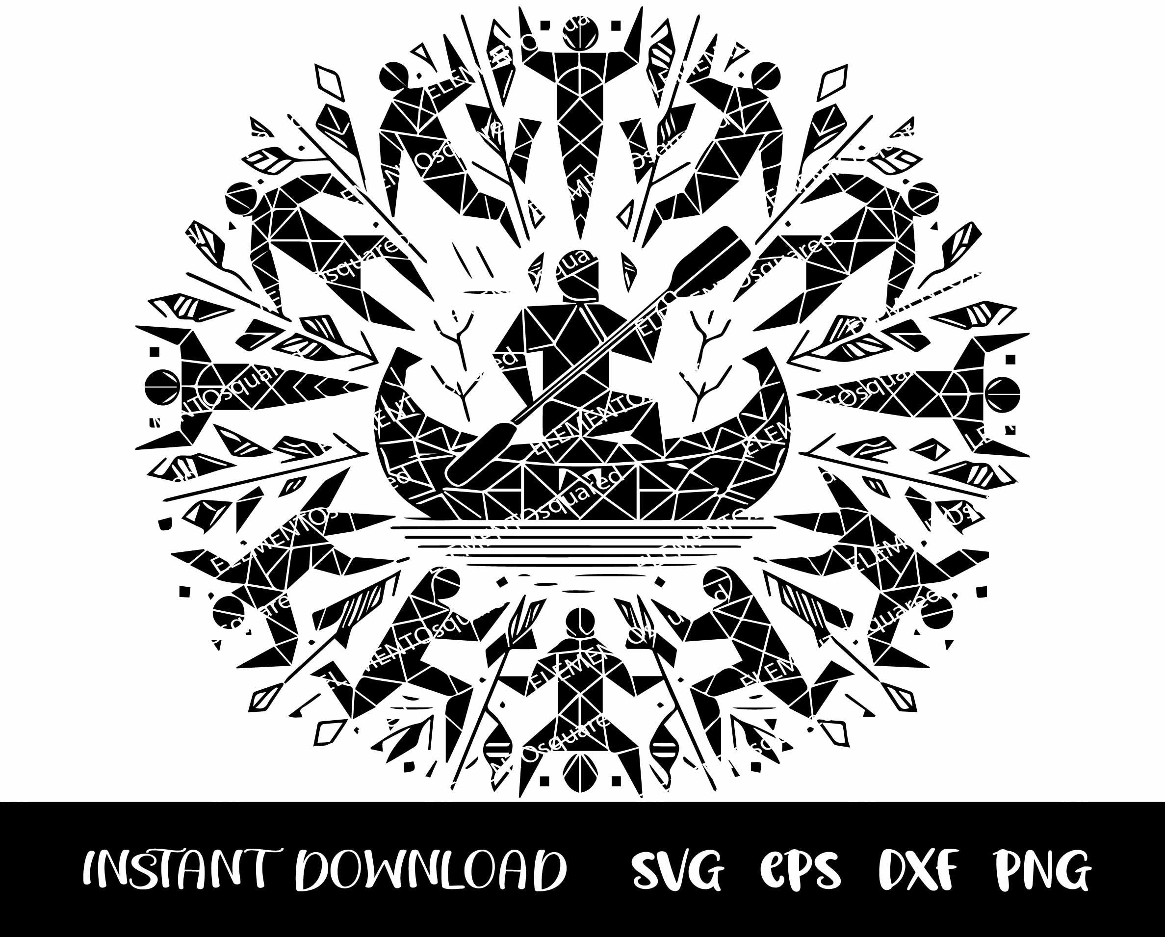 GEOMETRIC Figure Paddling a Canoe Svg, LAKE Scene, Canoeing, CANOE ...