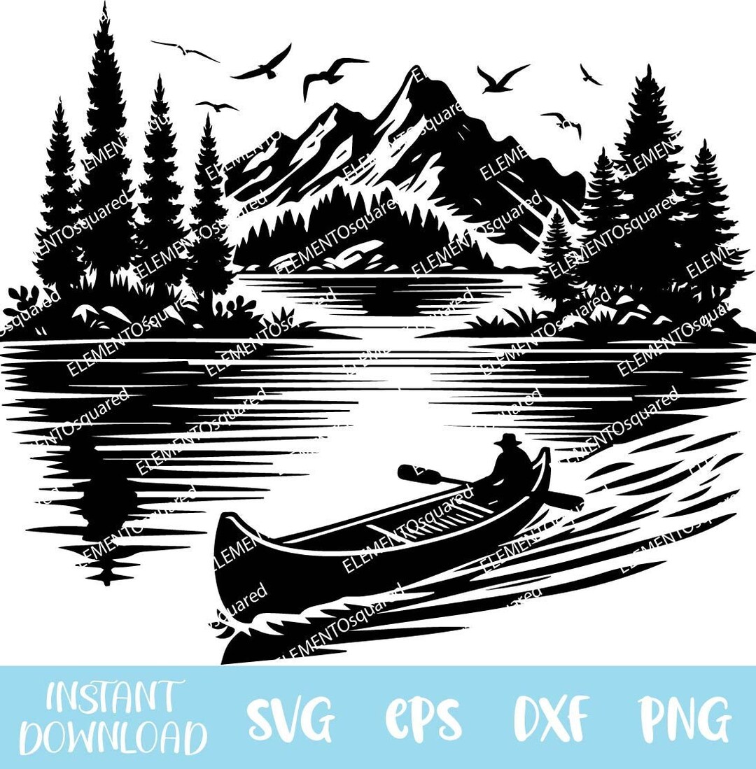 LAKE Scene SVG, Lake Scene Eps, Lake Scene Png, Lake Scene Dxf, CANOE ...