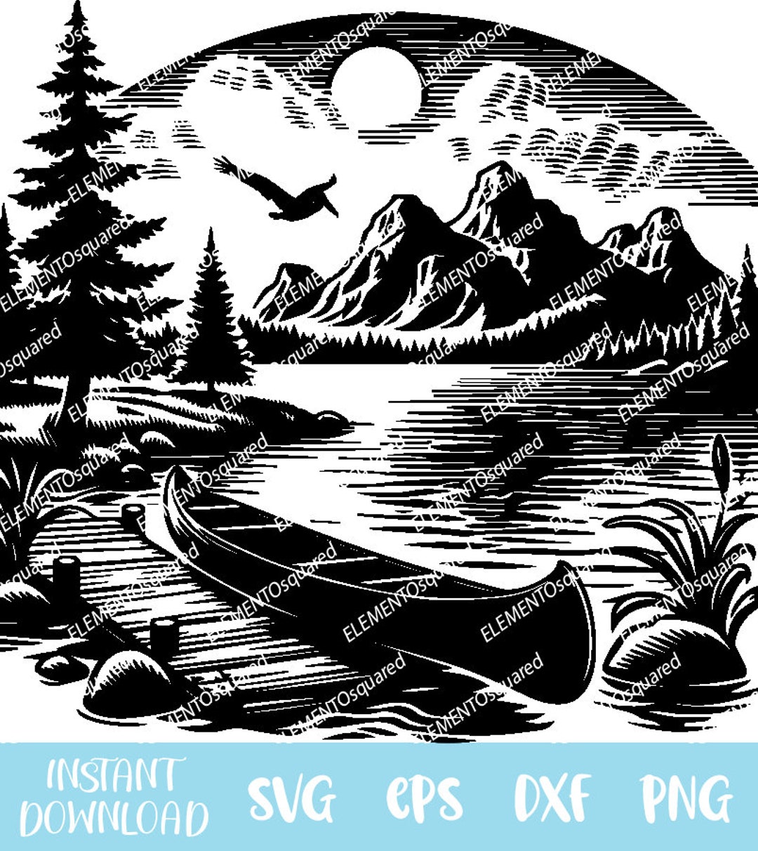 LAKE Scene SVG, Lake Scene Eps, Lake Scene Png, Lake Scene Dxf, CANOE ...
