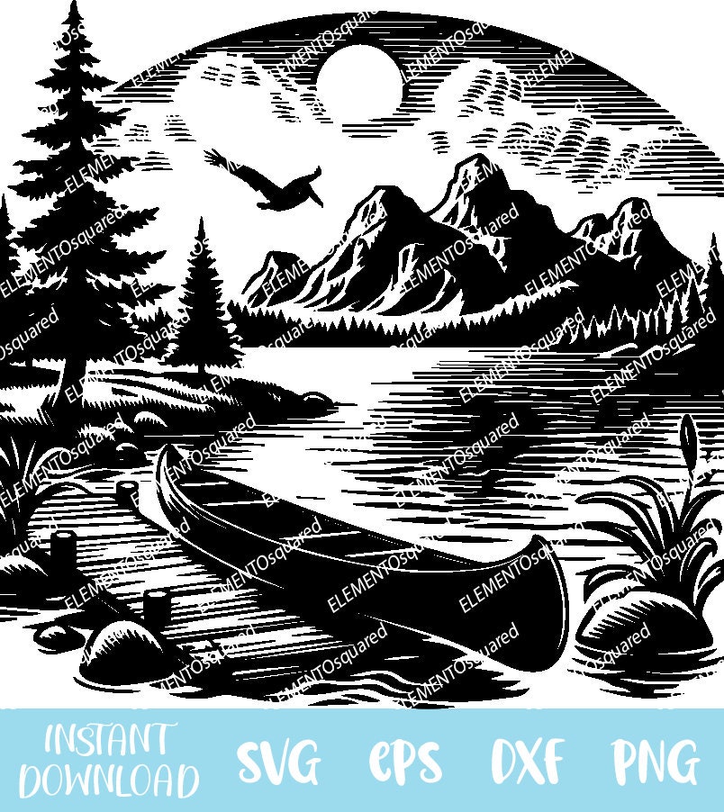 LAKE Scene SVG, Lake Scene Eps, Lake Scene Png, Lake Scene Dxf, CANOE ...
