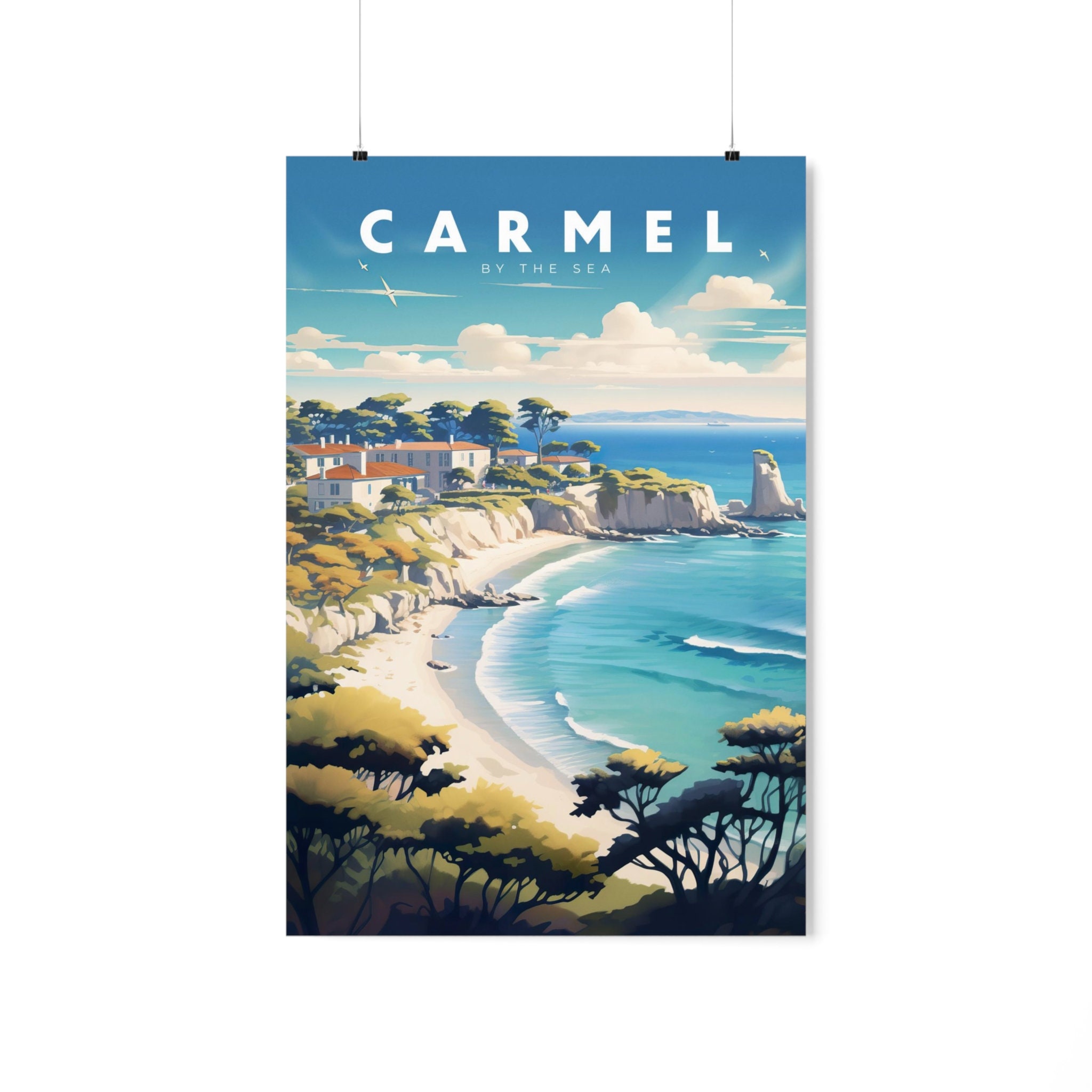 Carmel by the Sea Travel Poster, Illustration, California, Premium ...