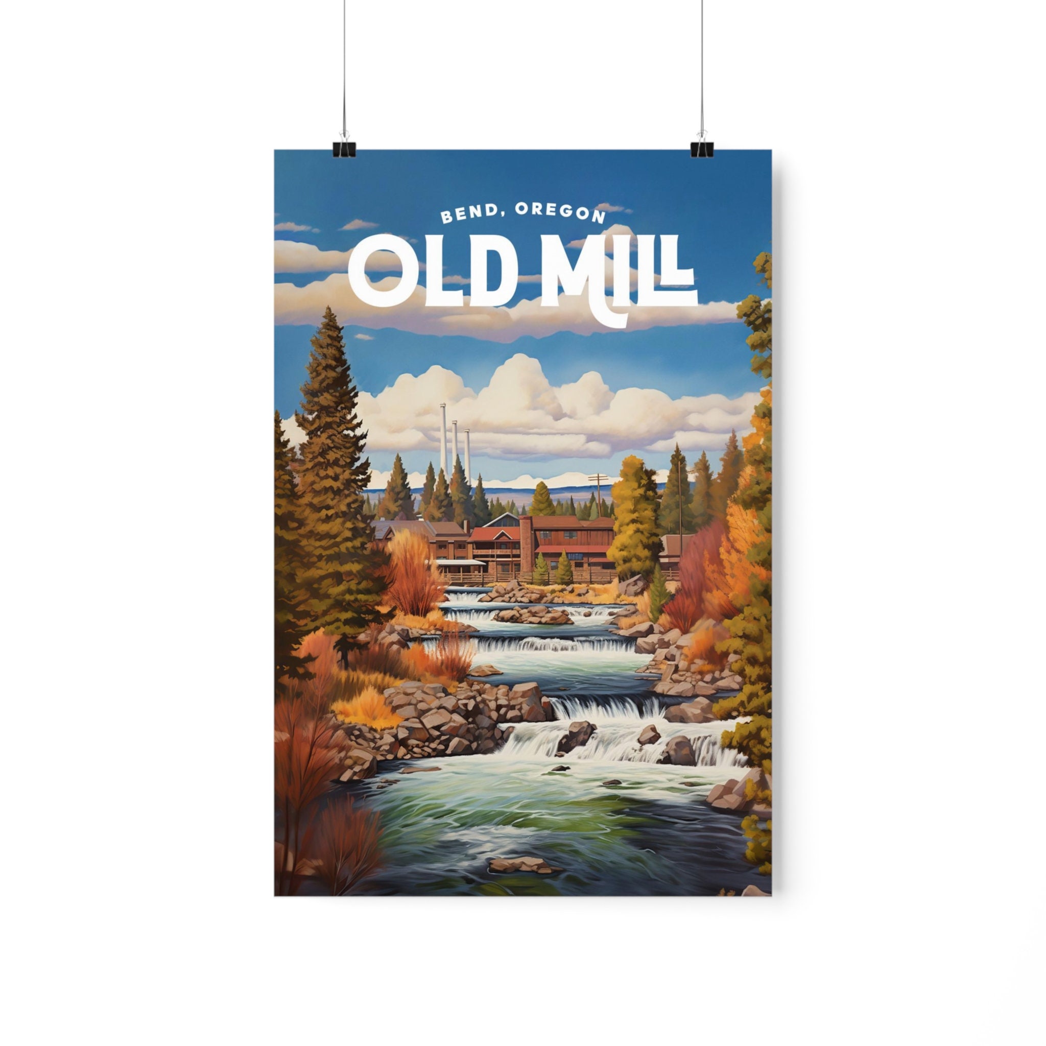 Bend Travel Poster, Old Mill District, Oregon, Premium Matte Vertical ...