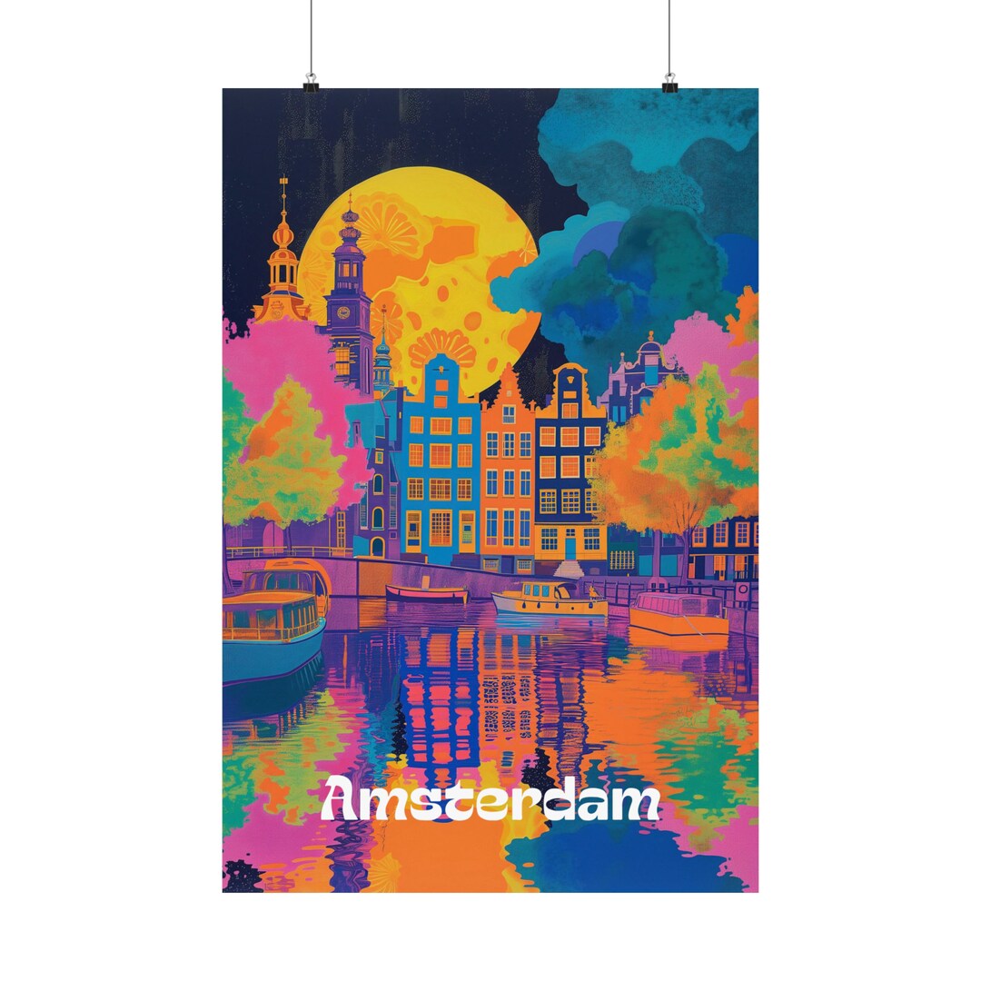 Amsterdam Travel Poster, Psychedelic, Travel Gift - Etsy