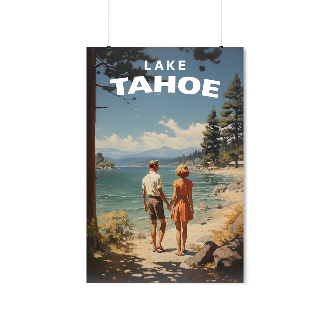 Lake Tahoe Vintage Travel Poster, California, Nevada, Travel Print ...