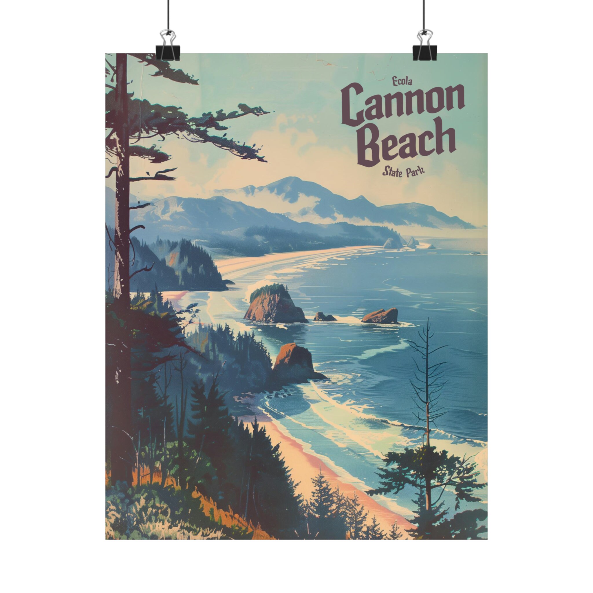 Cannon Beach, Vintage Travel Poster, Oregon Coast, Ecola State Park - Etsy