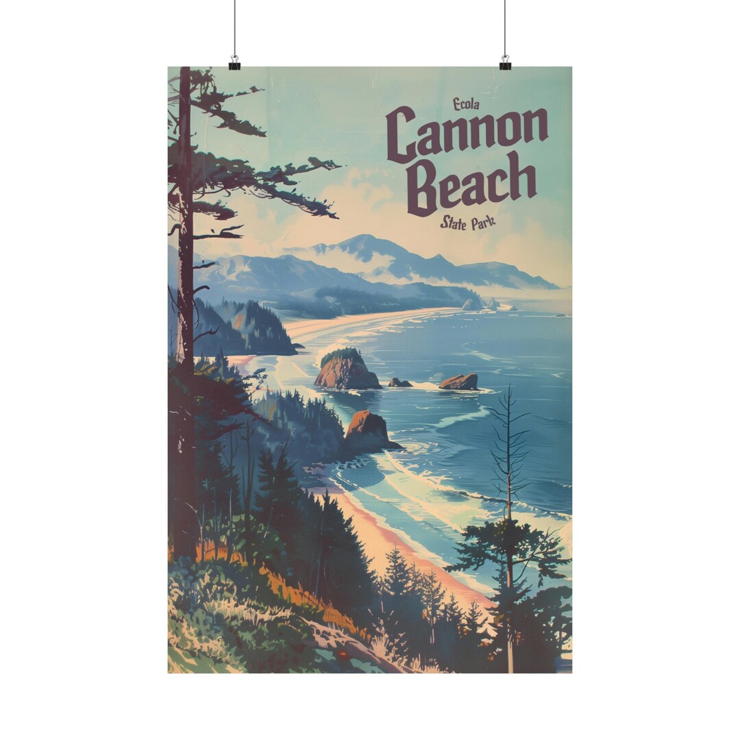 Cannon Beach, Vintage Travel Poster, Oregon Coast, Ecola State Park - Etsy