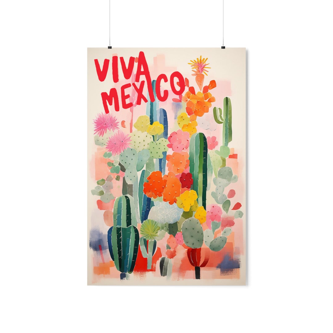 Viva Mexico Cactus Poster, Mexico Wall Art, Mexico Travel Poster, Pink ...