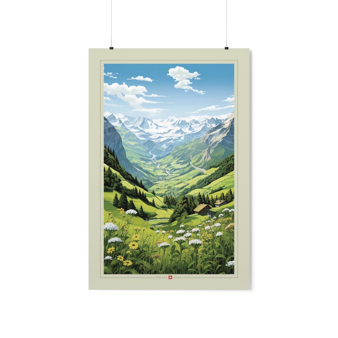 Swiss Alps Travel Poster, Switzerland, Europe, Premium Matte Vertical ...