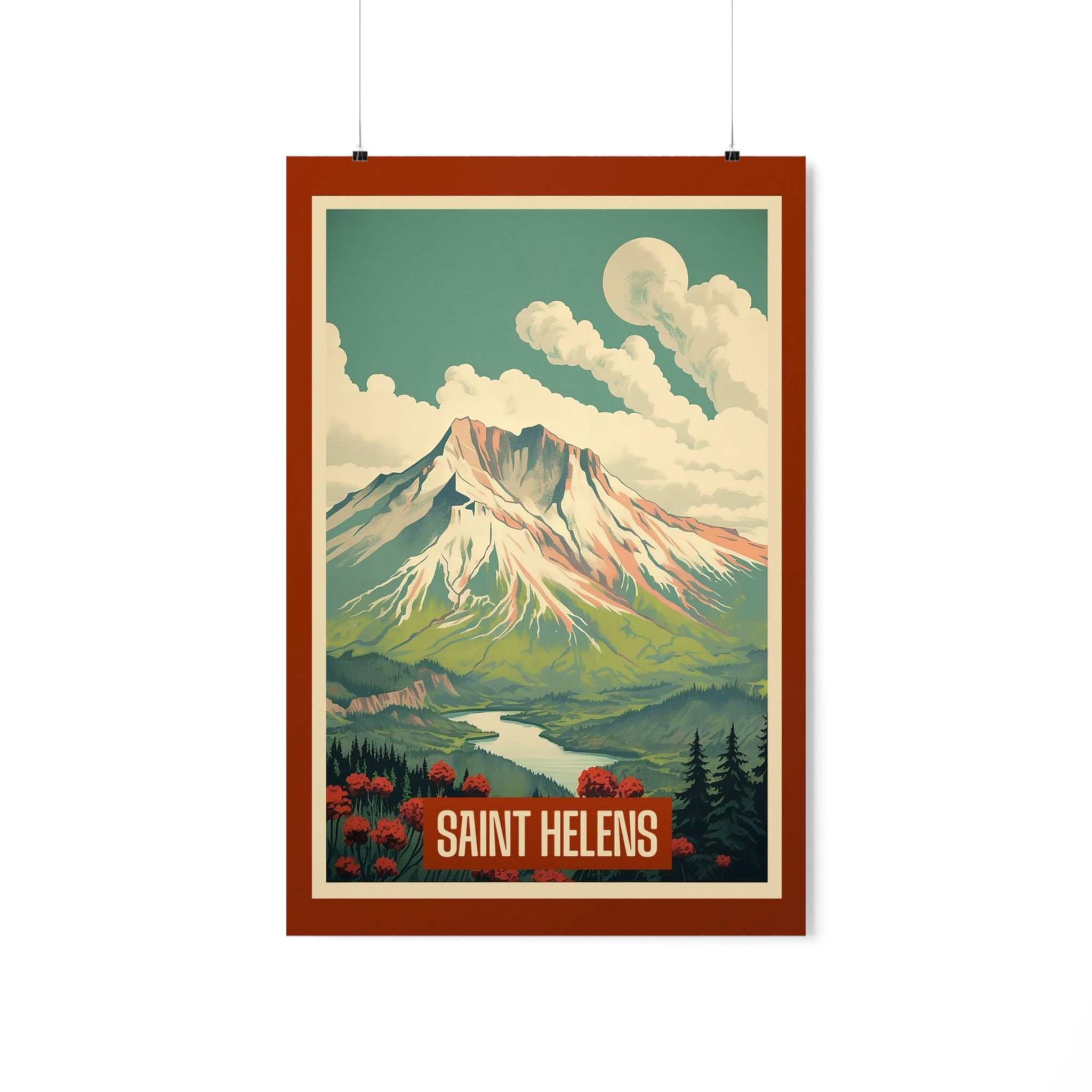 Mount St. Helens Travel Poster, Washington, Illustration, Premium Matte ...
