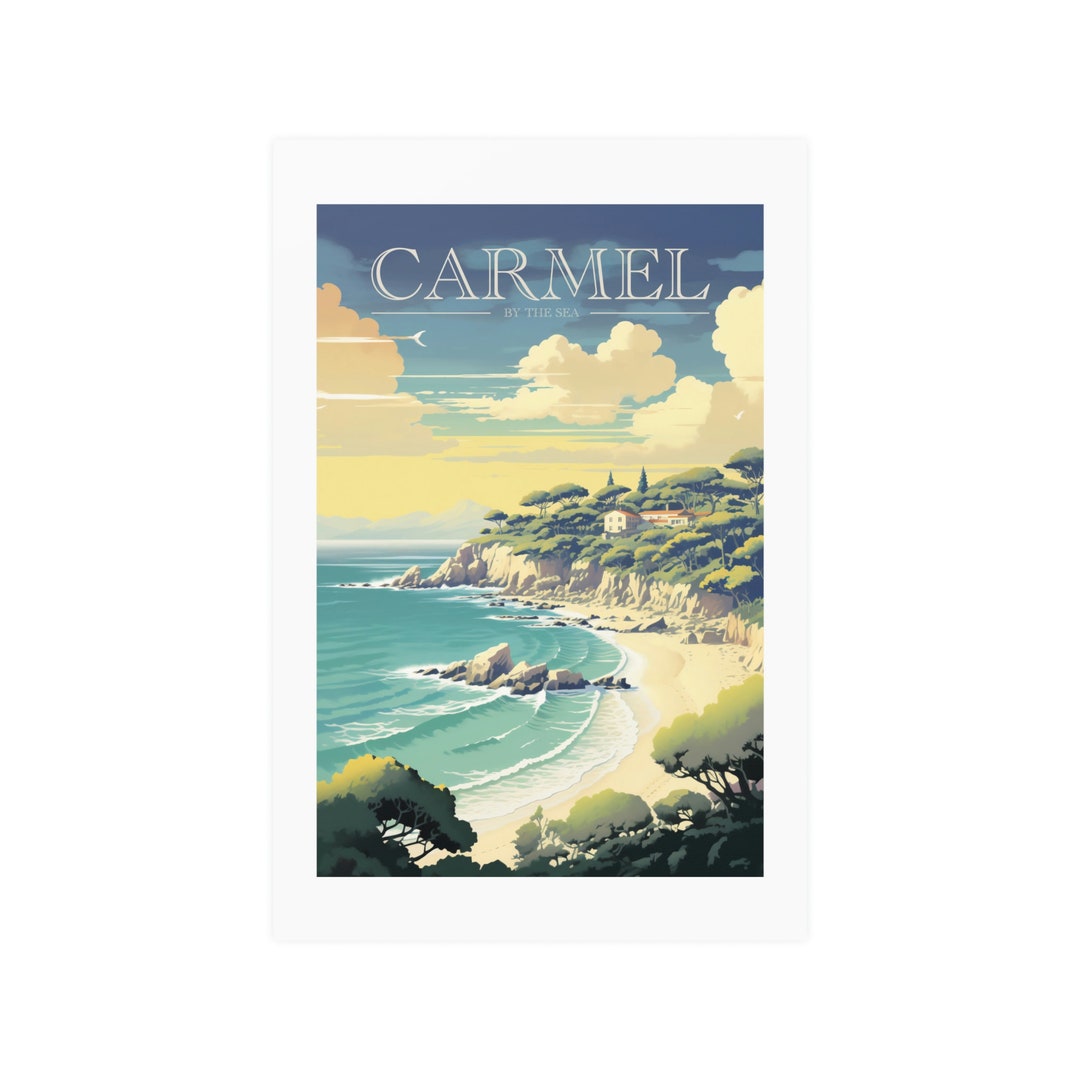 Carmel by the Sea Travel Poster, California, Beach, Ocean, Illustration ...
