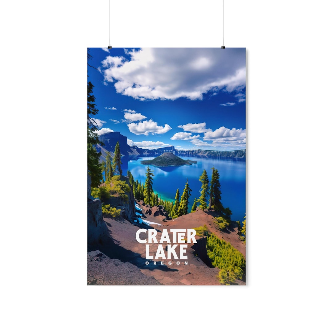 Crater Lake Travel Poster, National Park, Oregon, Premium Matte ...