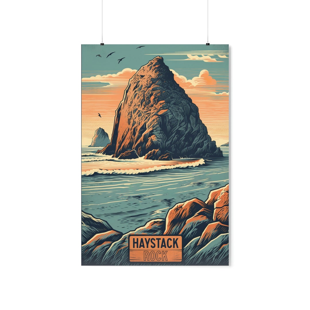 Haystack Rock Travel Poster, Cannon Beach, Oregon, Nature, Pacific ...