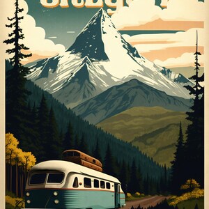 Oregon Travel Poster, Illustration, Mountains, Forest, Nature Print ...